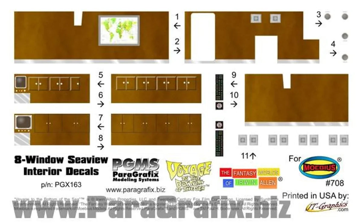 Paragrafix 8 Window Seaview Interior Decals for the Moebius| MPM Hobbies