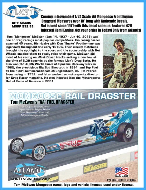 1/24 Atlantis Models Tom Mongoose McEwen Front Engine Dragster 5695 ...