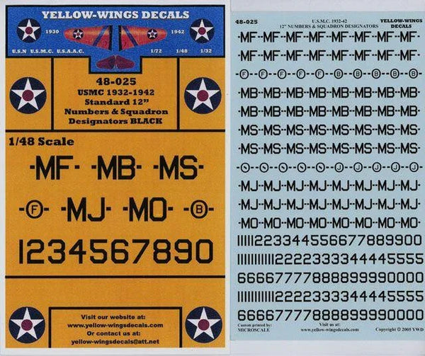 1/48 Yellow Wings USMC 1932-41 Standard 12" Numbers Black 48-025 | MPM ...