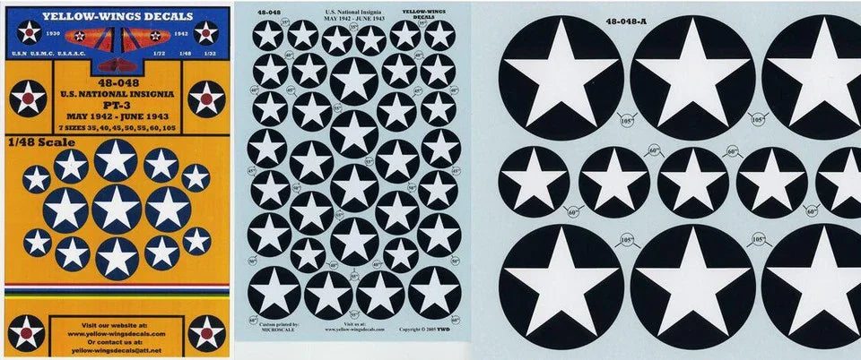 1/48 Yellow Wings US National Insignia No Red Dot Part-3 Decals 48-048 ...