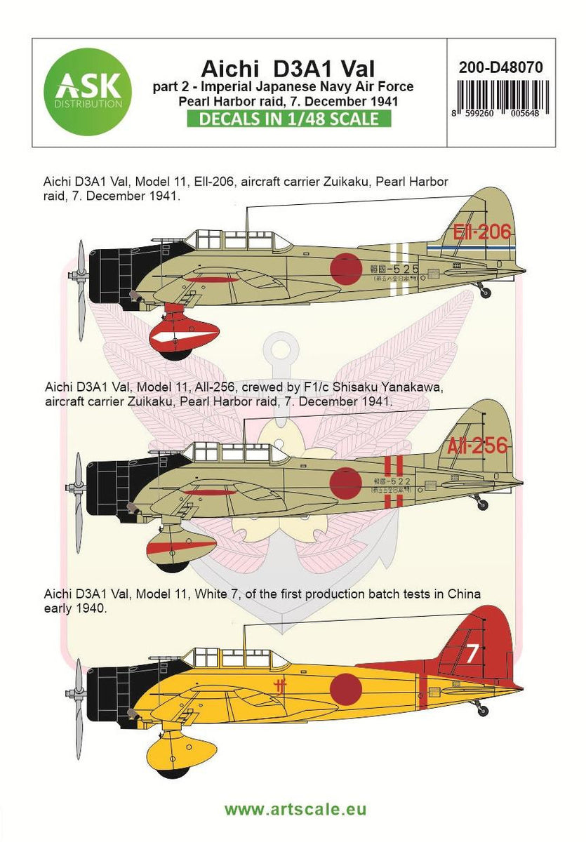 1/48 D3A1 Val Pearl Harbor Part 2 Decals 48070 | Art Scale| MPM Hobbies