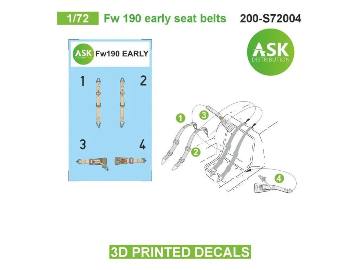 1/72 Art Scale Fw 190 early seat belts - 3D 3Ded decals by ASK| MPM Hobbies