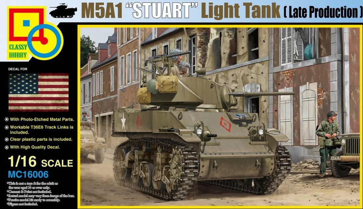 Classy Hobby 1/16 M5A1 Stuart Late Production Tank Model Kit with ...