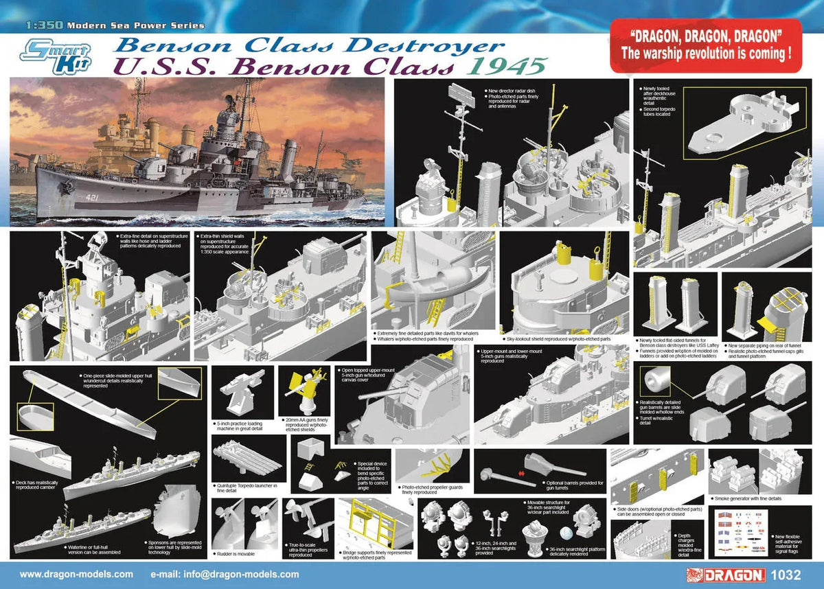 1/350 Dragon USS Benson Class Destroyer 1945 Plastic Model Kit| MPM Hobbies