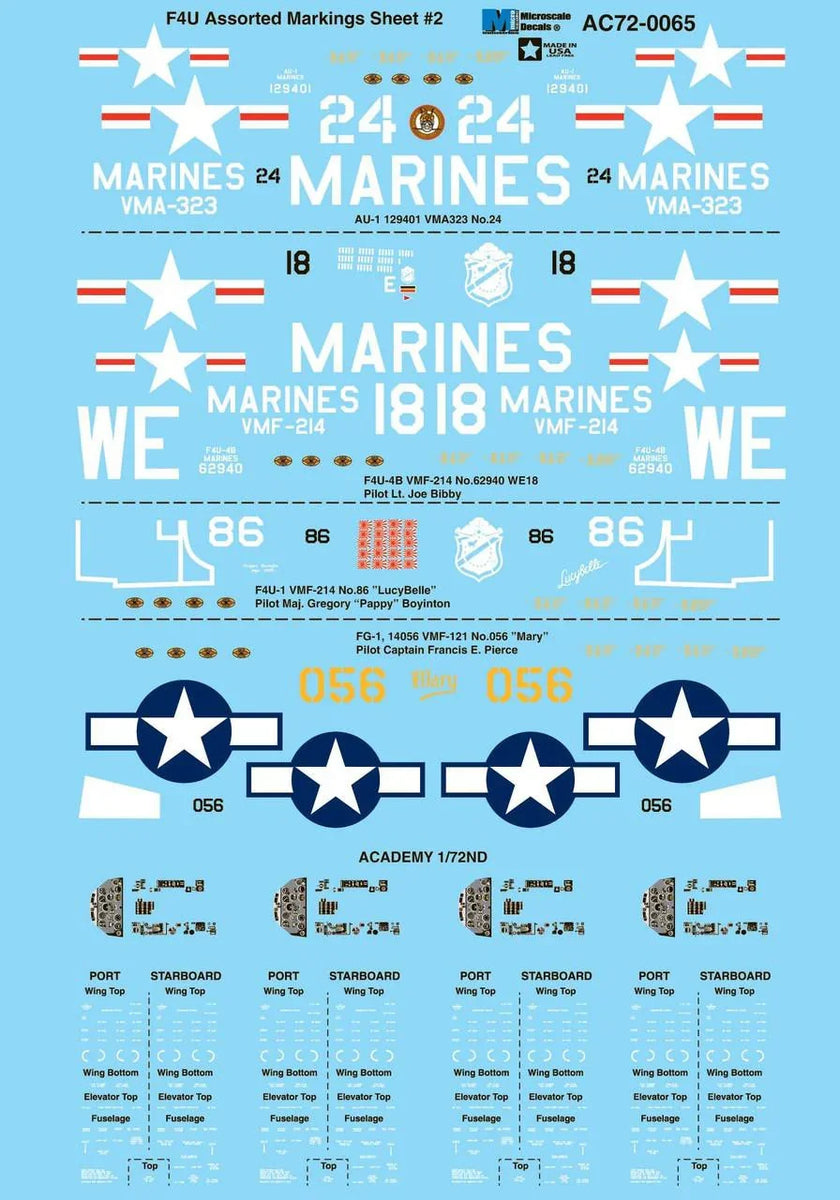 1/72 Microscale - F4U Assorted Markings Sheet #2| MPM Hobbies