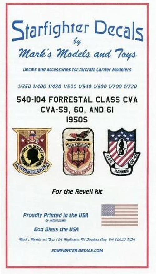 1/540 Starfighter Decals - USS Forrestal Class CVA Markings 1960's unt ...