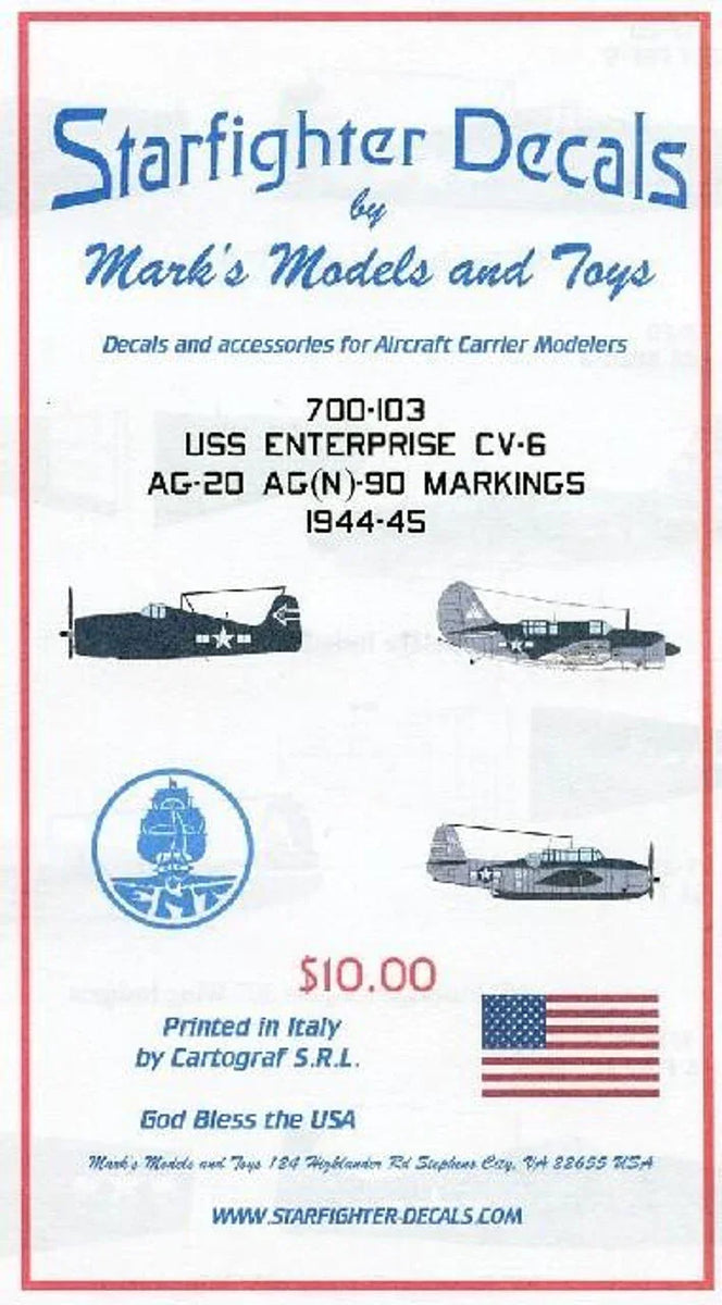 1/700 Starfighter Decals - USS Enterprise CV6 Air Group 20 & 90 1944-4 ...