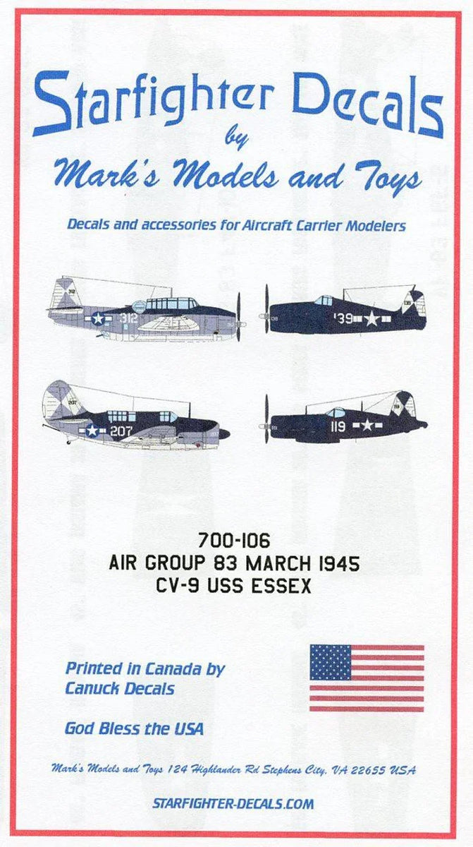 1/700 Starfighter Decals Air Group 83 March 1945 CV-9 USS Essex| MPM ...