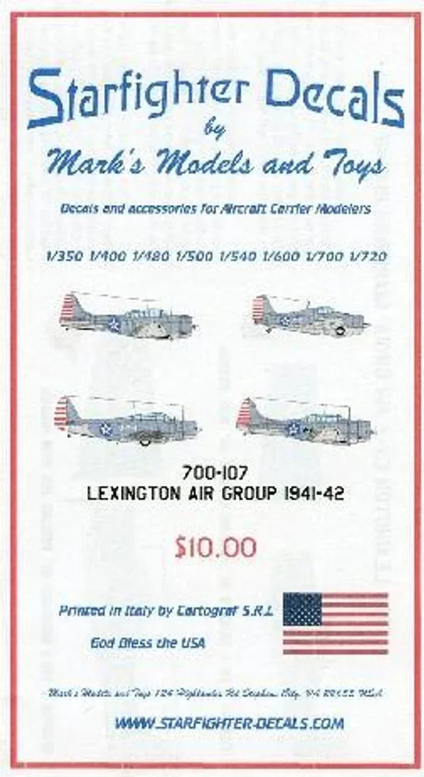 1/700 Starfighter Decals - USS Lexington Air Group 1941-1942| MPM Hobbies