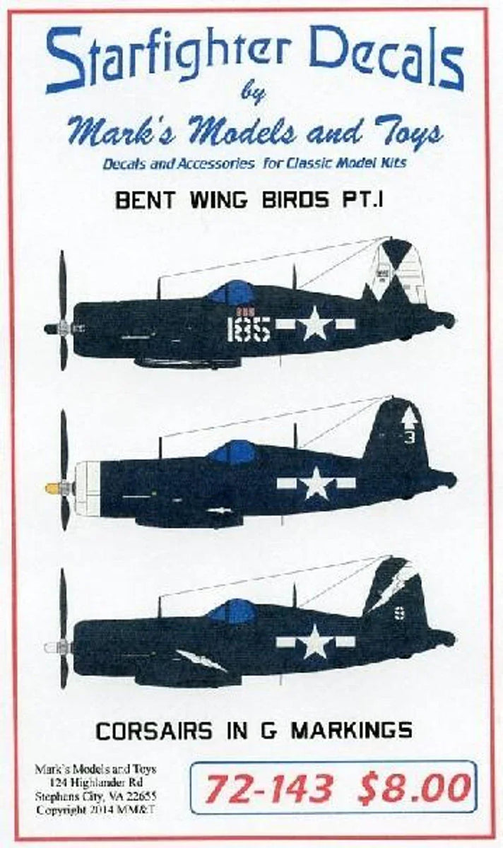 1/72 Starfighter Decals - Bent Wing Birds Part 1 Corsairs in G Marking ...