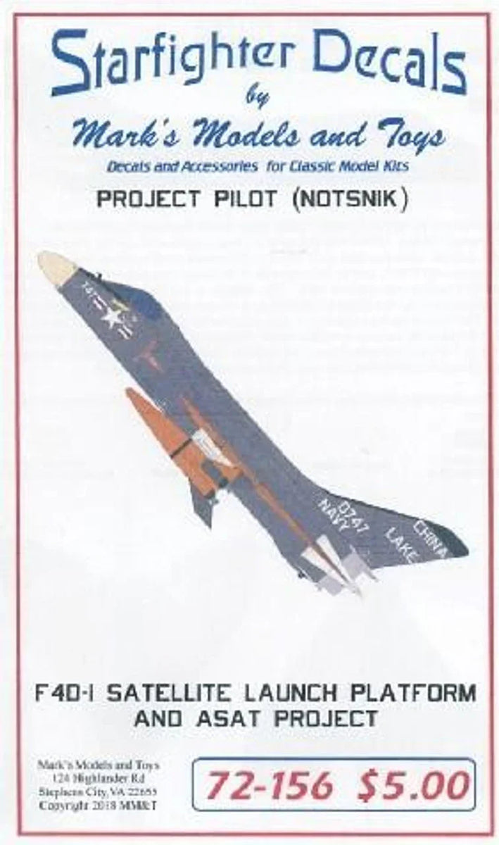 1/72 Starfighter Decals - F4D1 Skyray Satallite Launch Platform ASAT P ...