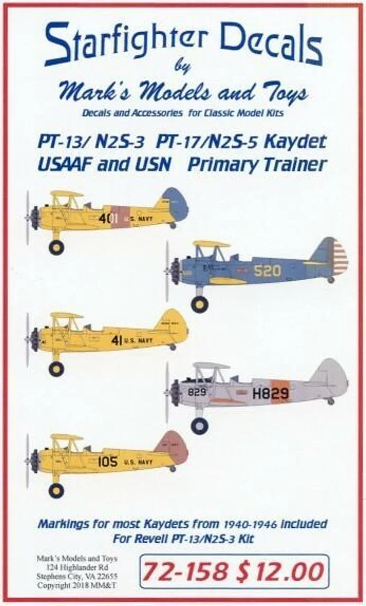 1/72 Starfighter Decals - PT13/N2S3 PT17/N2S5 Kaydet Primary Trainer ...