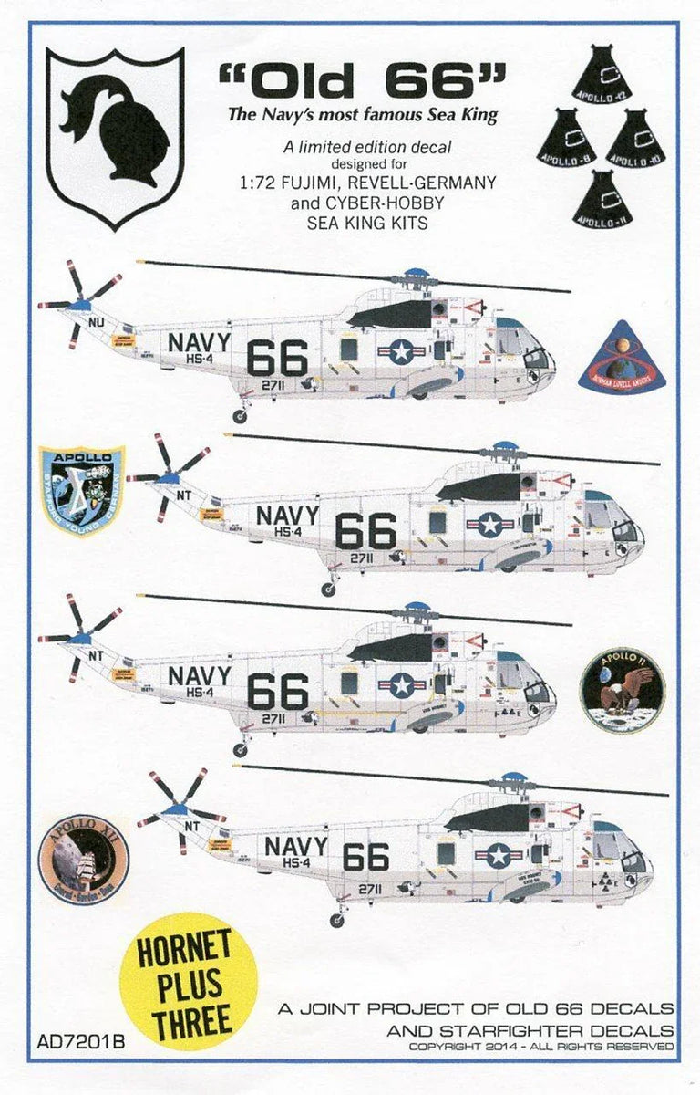 1/72 Starfighter Decals Old 66 SH-3D Apollo Missions 8 thru 12| MPM Hobbies
