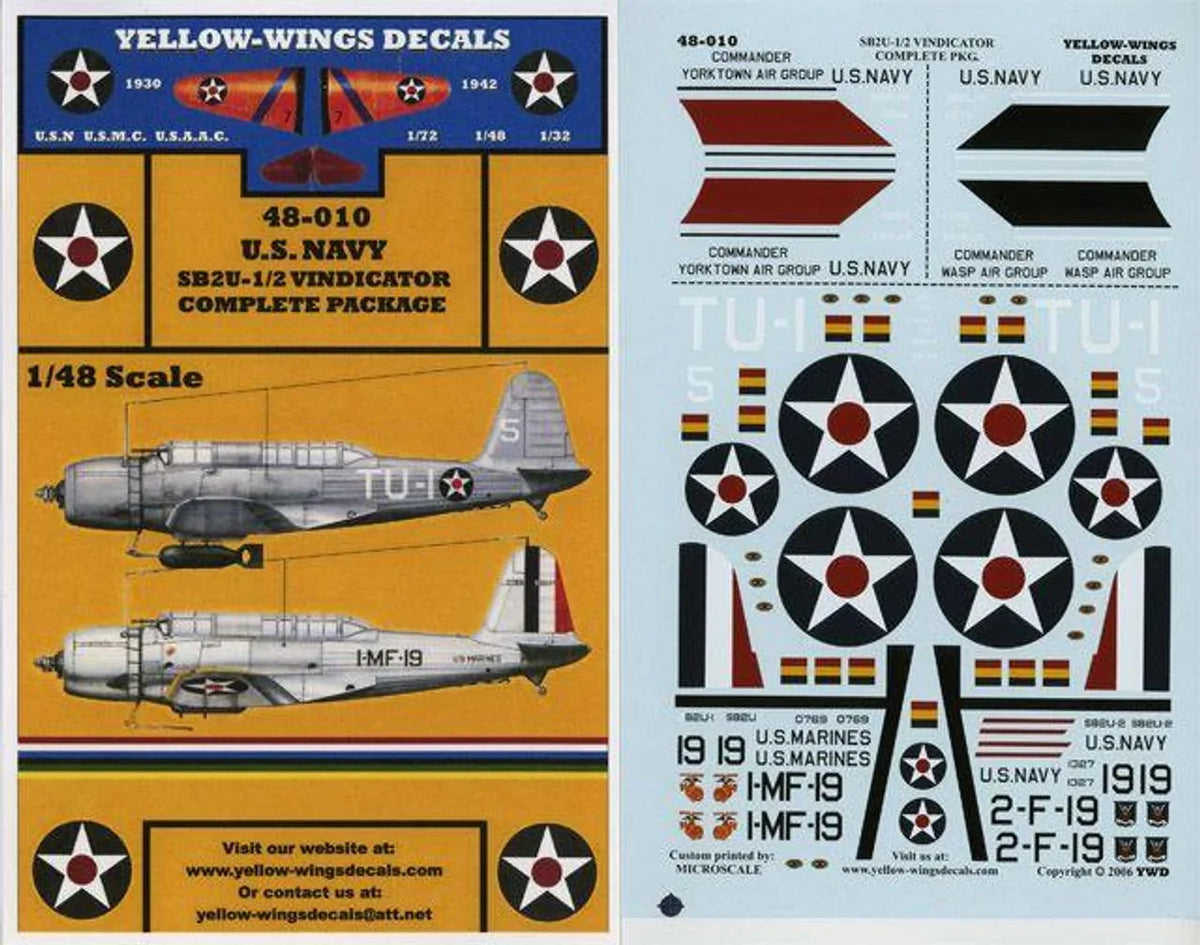 1/48 Yellow Wings Decals SB2U-1/2 Vindicator Complete Package| MPM Hobbies