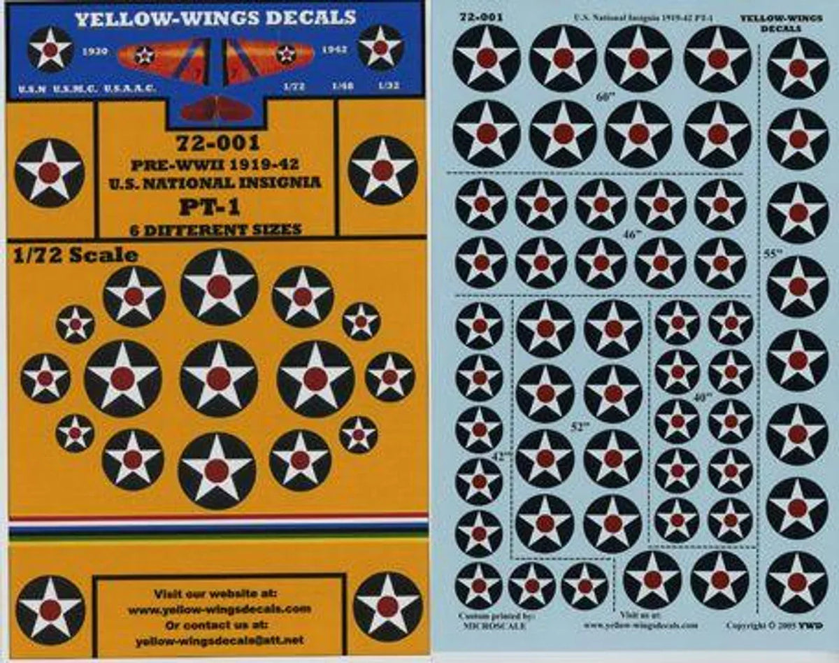1/72 Yellow Wings Decals US National Insignia 1919-42 Red Dot Part-1 ...